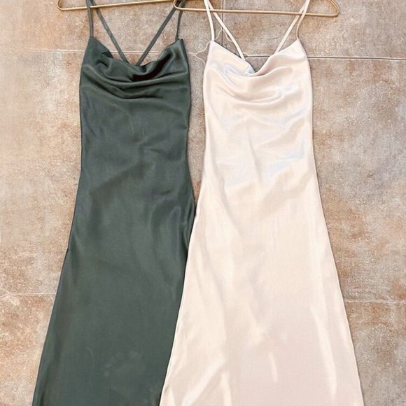 Dresses | New 2pcs Lace Up Backless Satin Sleep Dark Dress Green And ...